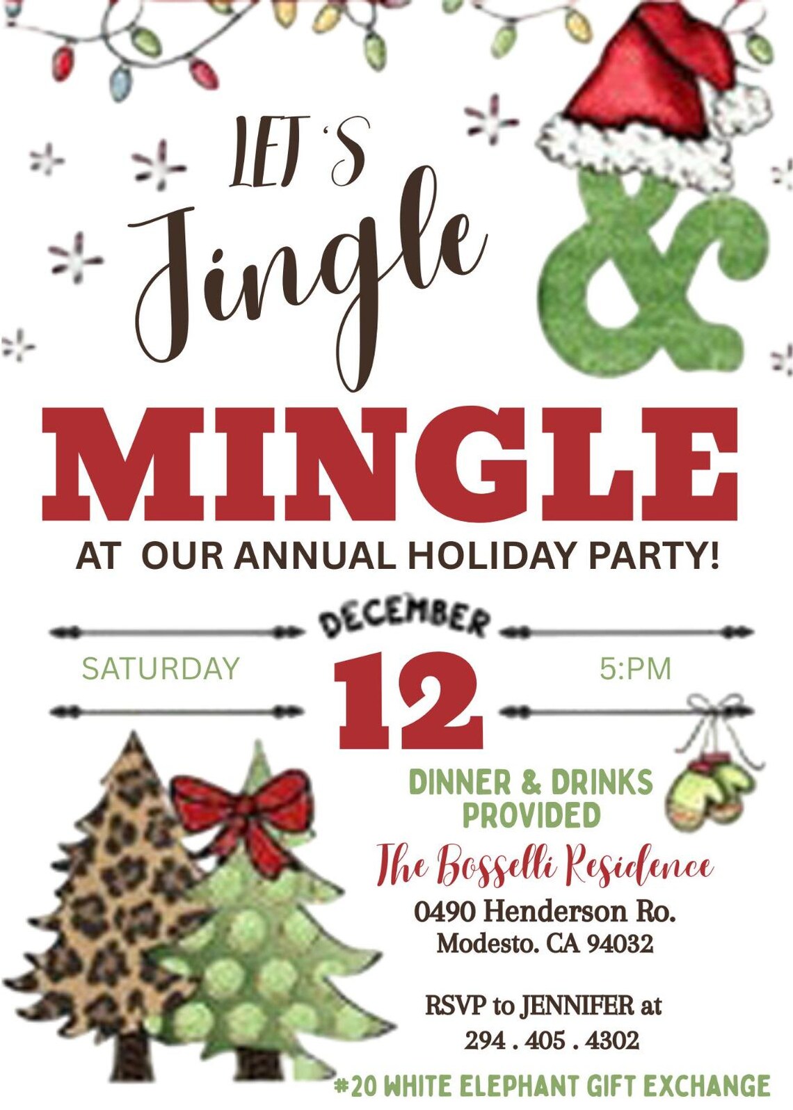 Editable Jingle & Mingle Christmas Party Invitation Trendy Holiday ...