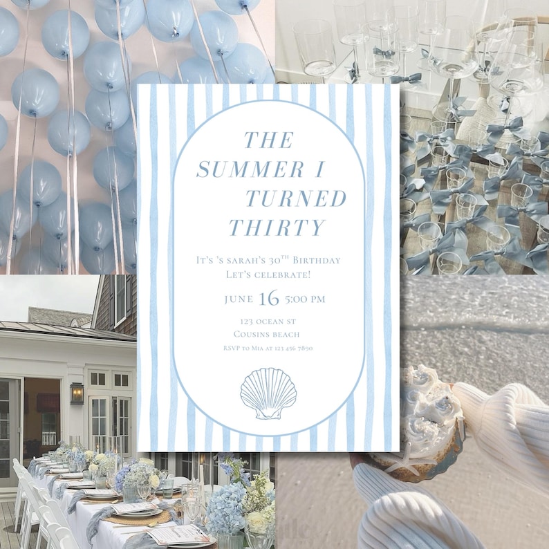 Coastal 30th Birthday Invitation: Beach Party, Ocean Theme (digital ...
