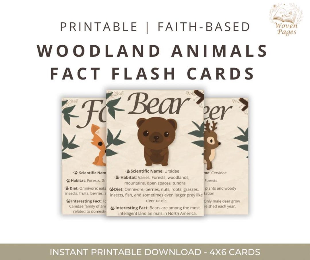 Woodland Animal Flash Cards | Faith-based Printable Nature Study | 4x6 ...
