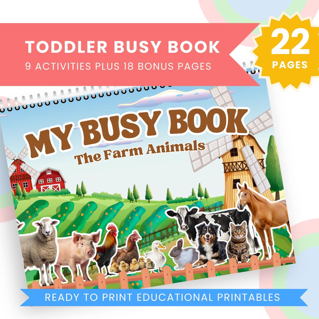 Farm Animals Printable Busy Book, Homeschool Busy Book, Toddler Busy ...