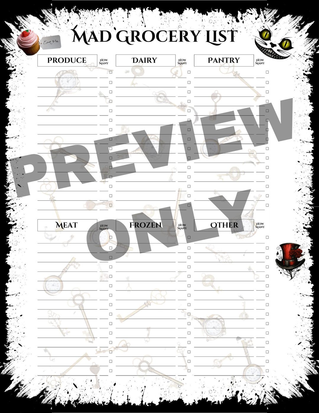 Mad Grocery List – Printable Wonderland-themed Shopping List ...