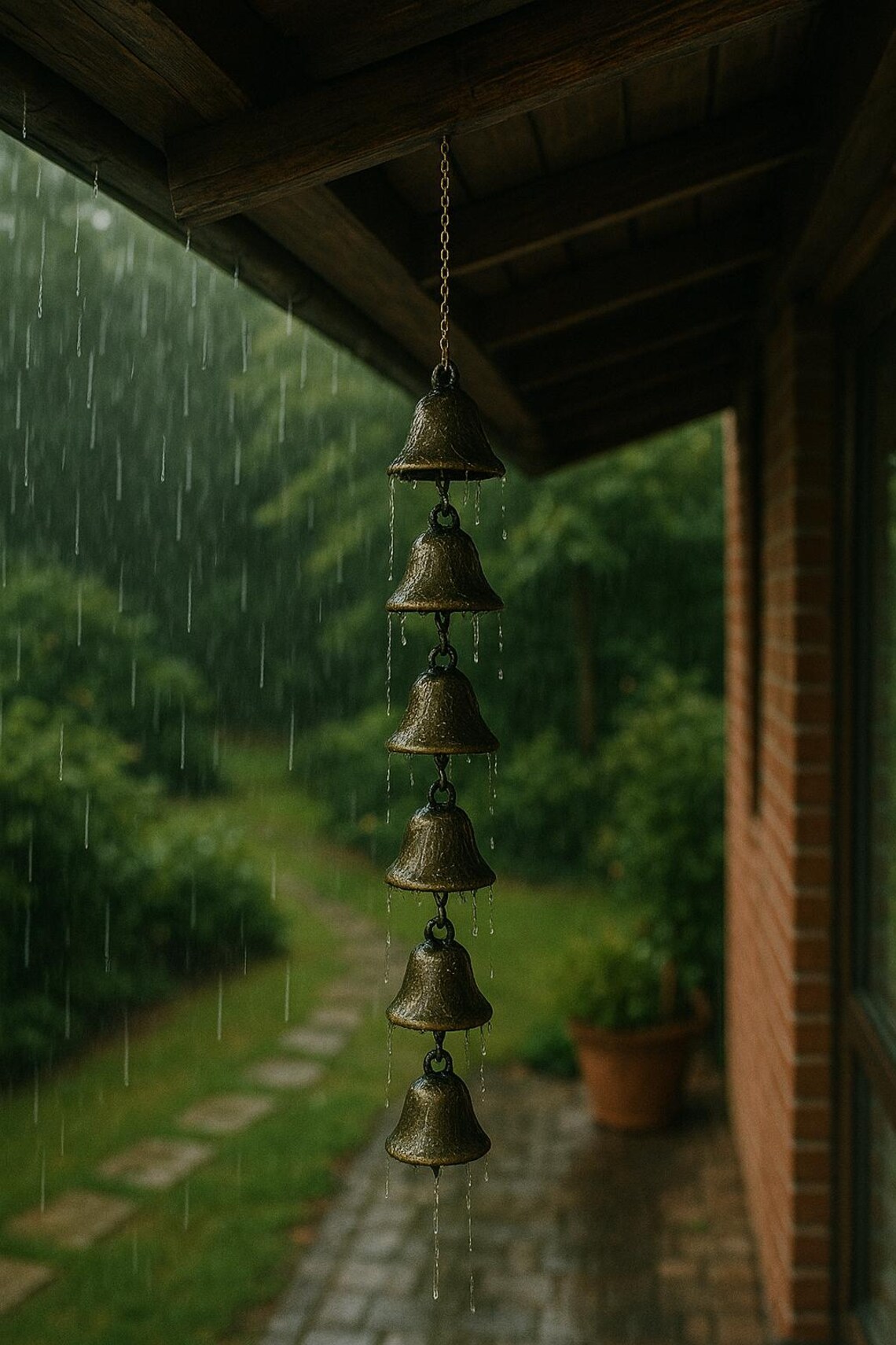 Iron Bell Rain Catcher Wind Chime - Garden Ornament - Etsy
