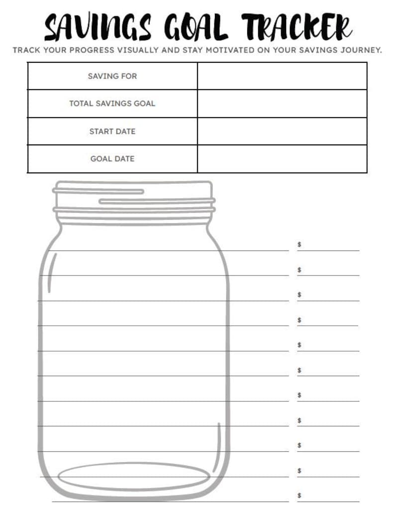 Savings Goal Tracker Printable | Savings Jar Template | Budget Planner ...