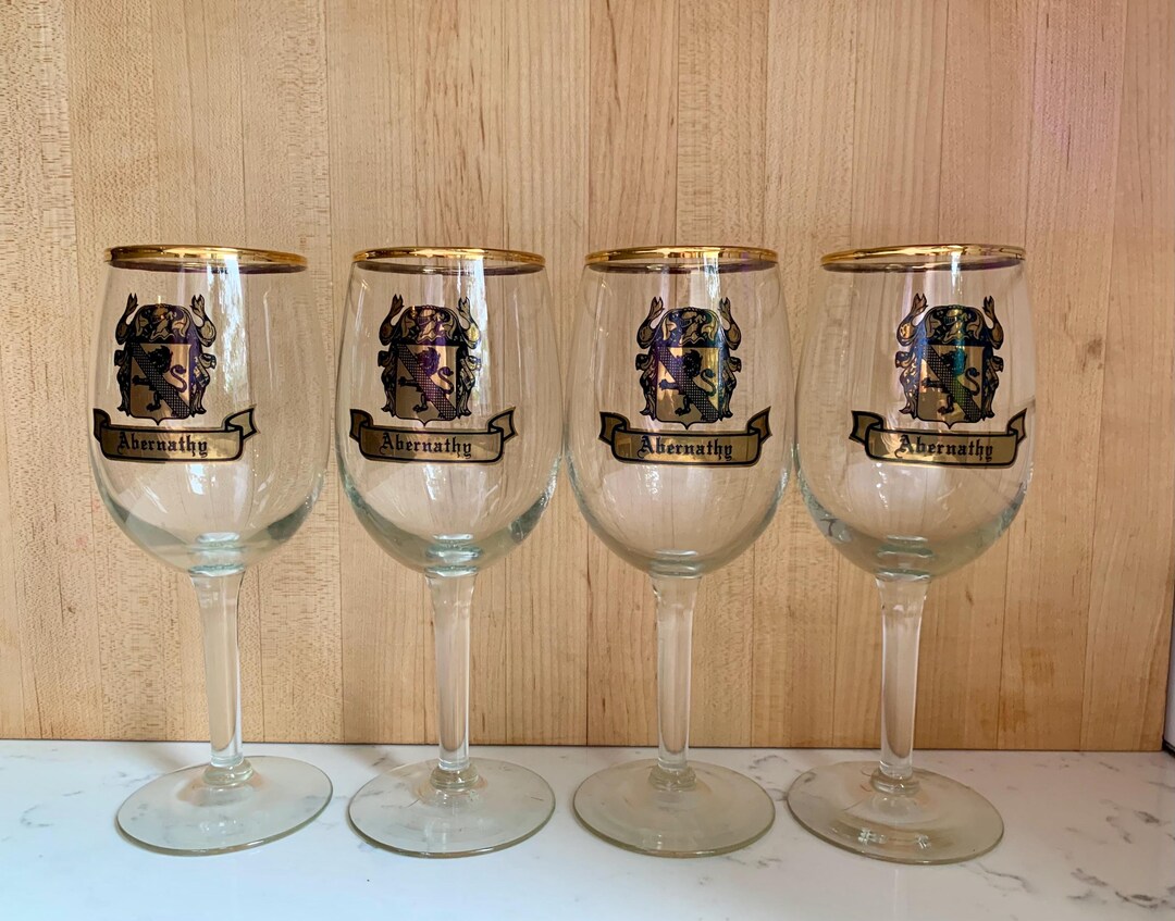 Coat of Arms "abernathy" Wine Glasses Gold Rimmed Crest - Etsy