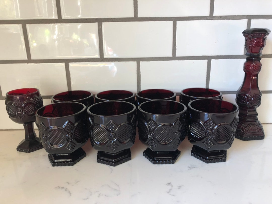 Vintage Avon 1876 Cape Cod Ruby Red Stemware Candle Holder and Small ...