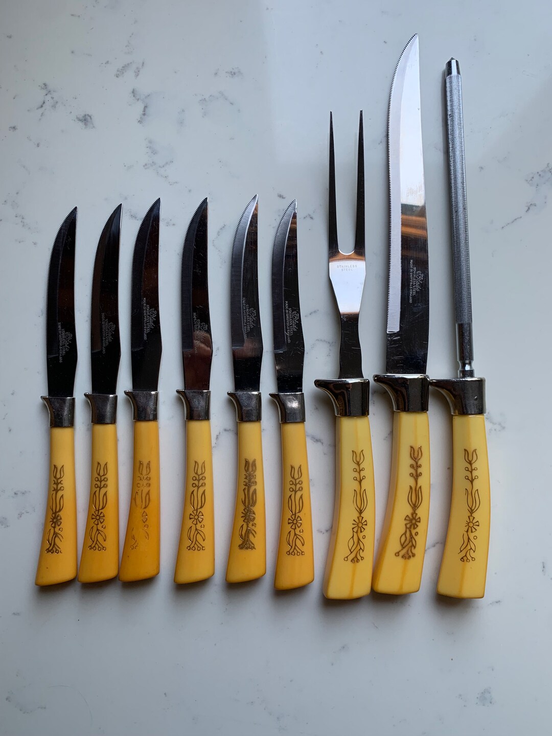 Yellow Sheffield England Olde English Stainless Steel Steak Knife ...