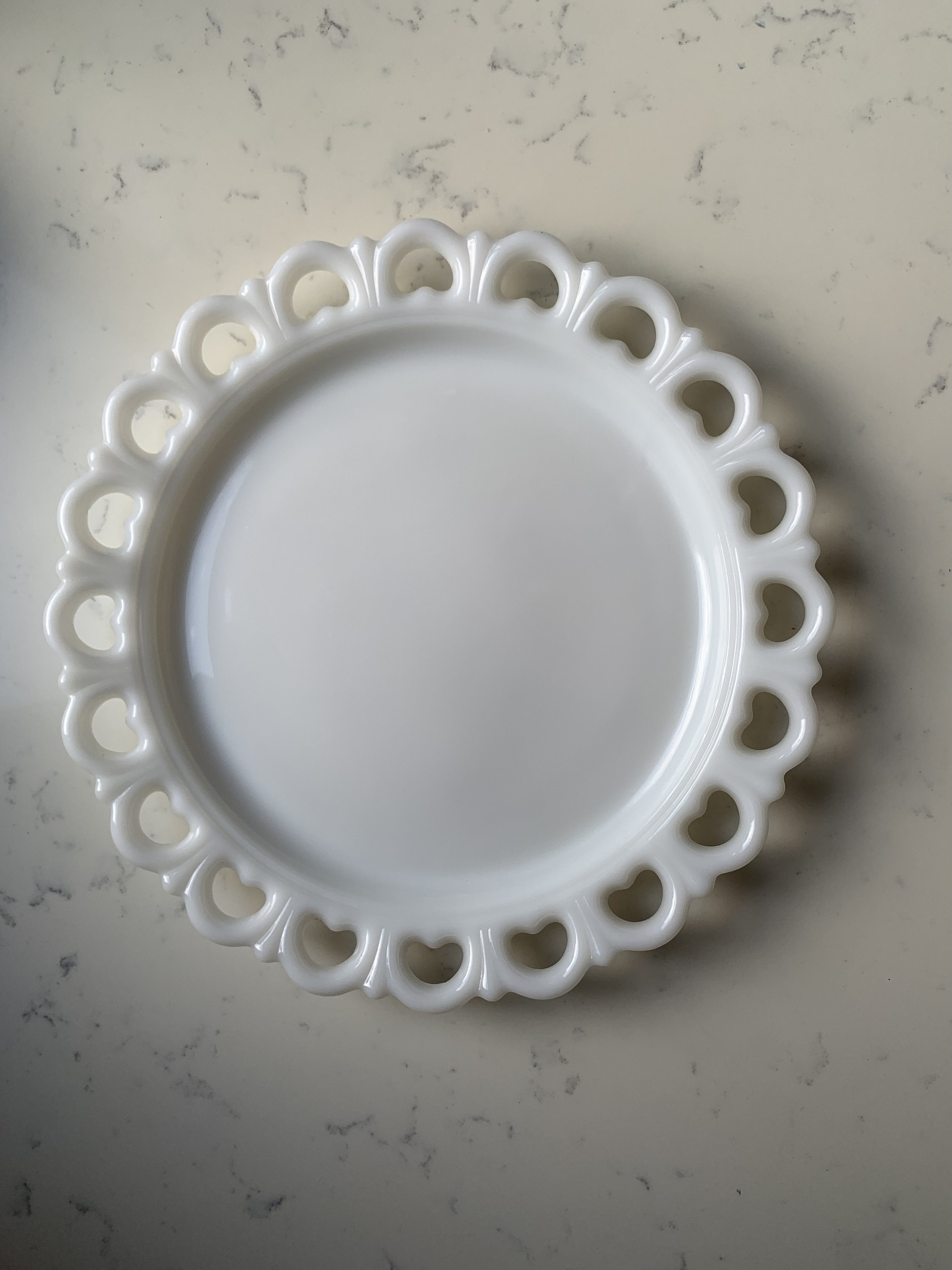 Vintage Milk Glass Serving Platter, Open Lace Heart Edge, White Milk ...