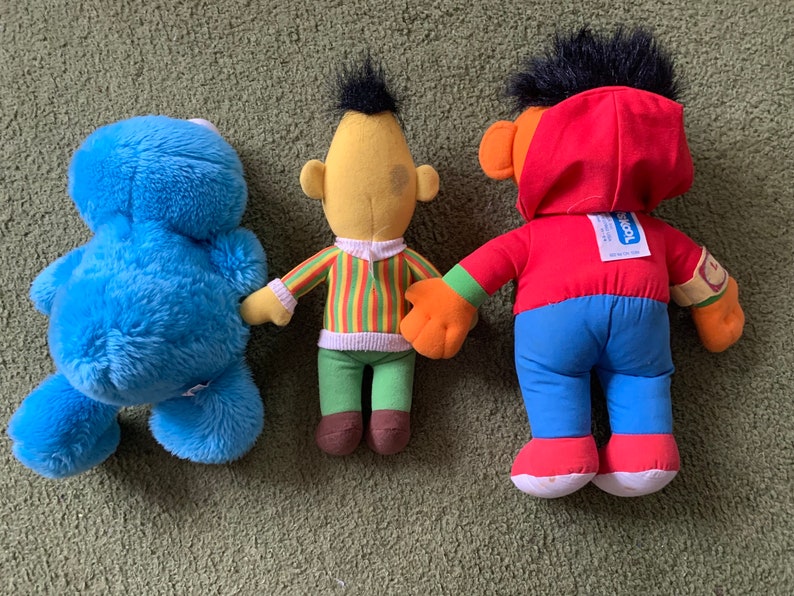 Vintage Sesame Street Stuffed Animal Plushies, Cookie Monster, Bert and ...