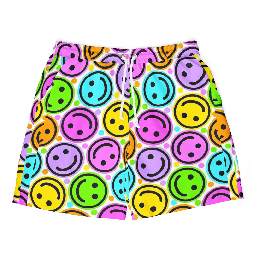Colorful Smiley Face Swim Shorts, Fun Beachwear, Unisex Swimwear ...