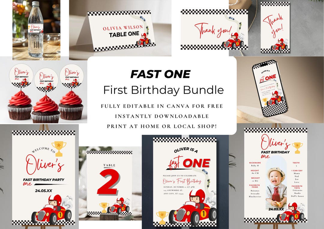 Fast One First Birthday Party Bundle (editable Canva Templates) - Etsy