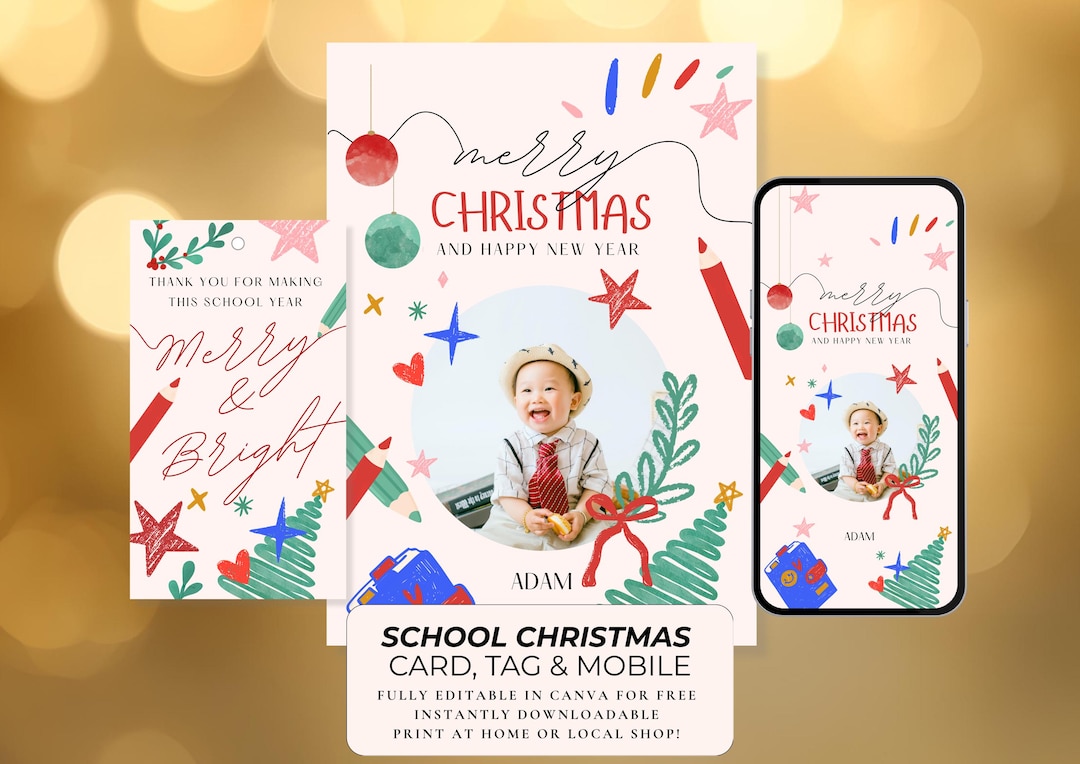 Editable Christmas Photo Card Template for School - Playful Design ...