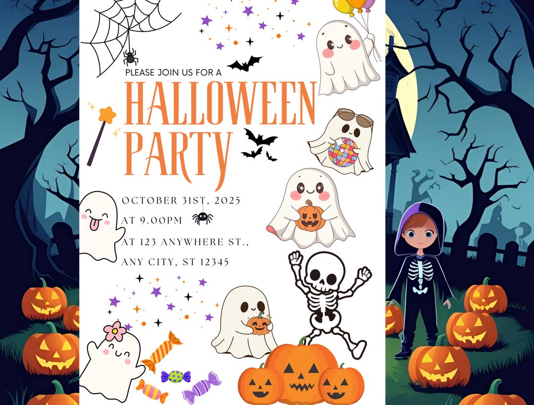 Editable Halloween Kids Party Invitation | Spooky Pumpkin Theme | Free ...