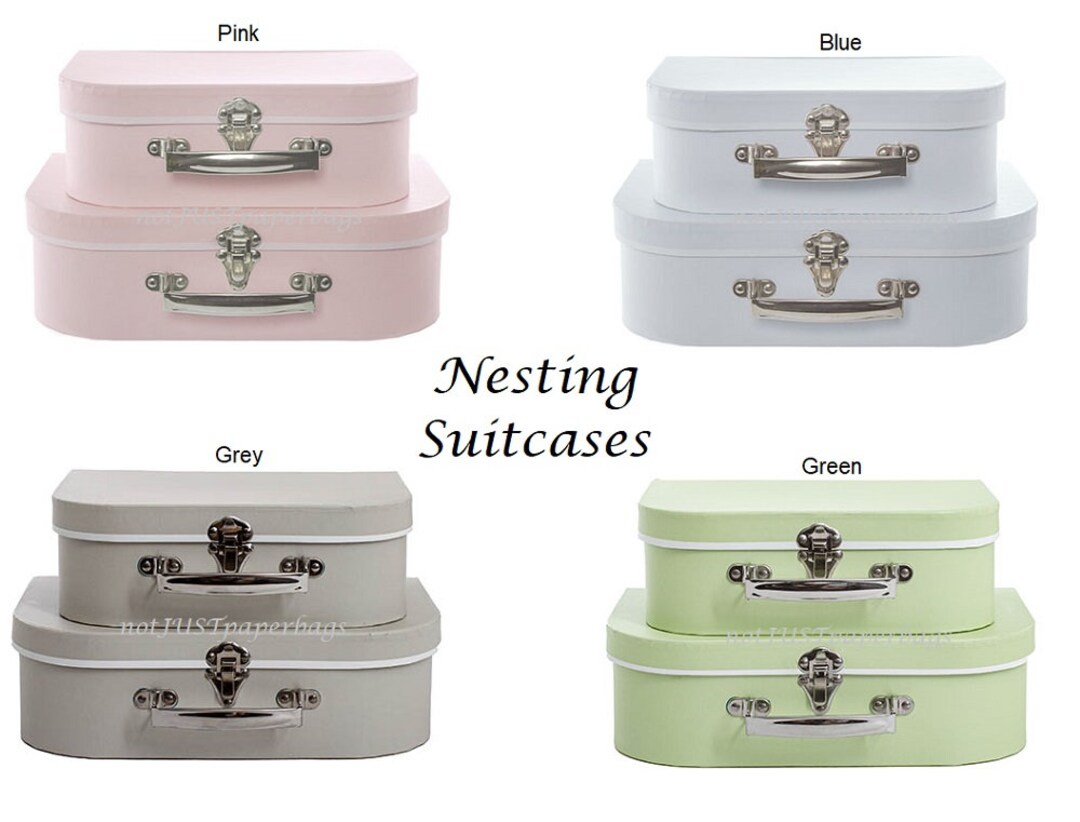 Nesting Suitcases Set of 2 Pastel Blue Pink Green Grey DIY Wedding Baby ...