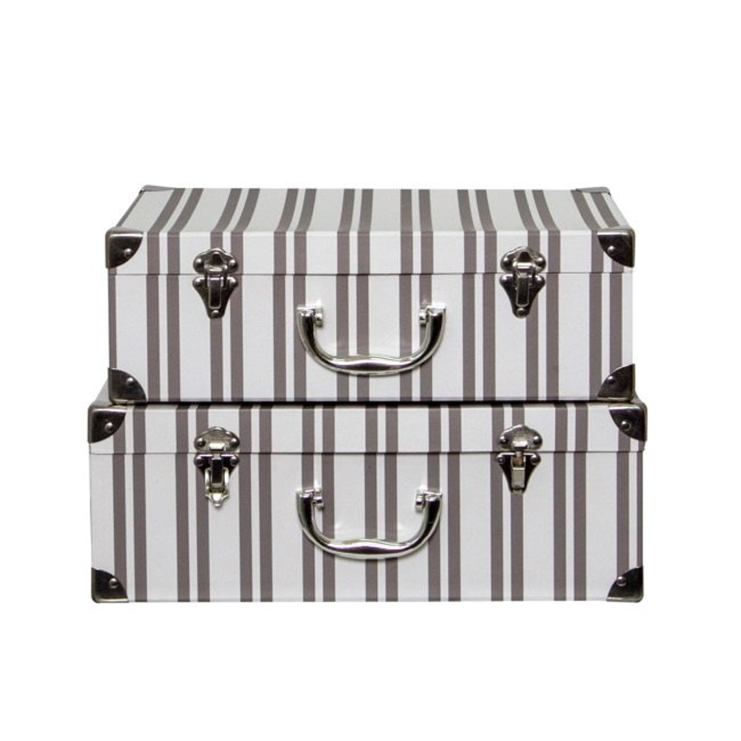 Nesting Suitcases Set of 2 White With Grey Stripes DIY Wedding Baby ...