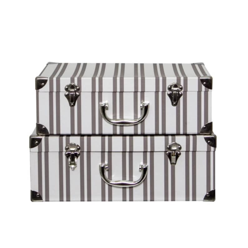 Nesting Suitcases Set of 2 White With Grey Stripes DIY - Etsy Australia