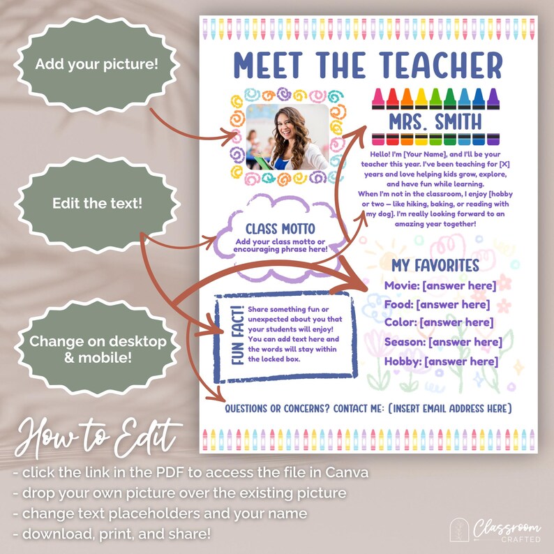 Editable Meet the Teacher Template BUNDLE – Boho, Playful, Crayon ...