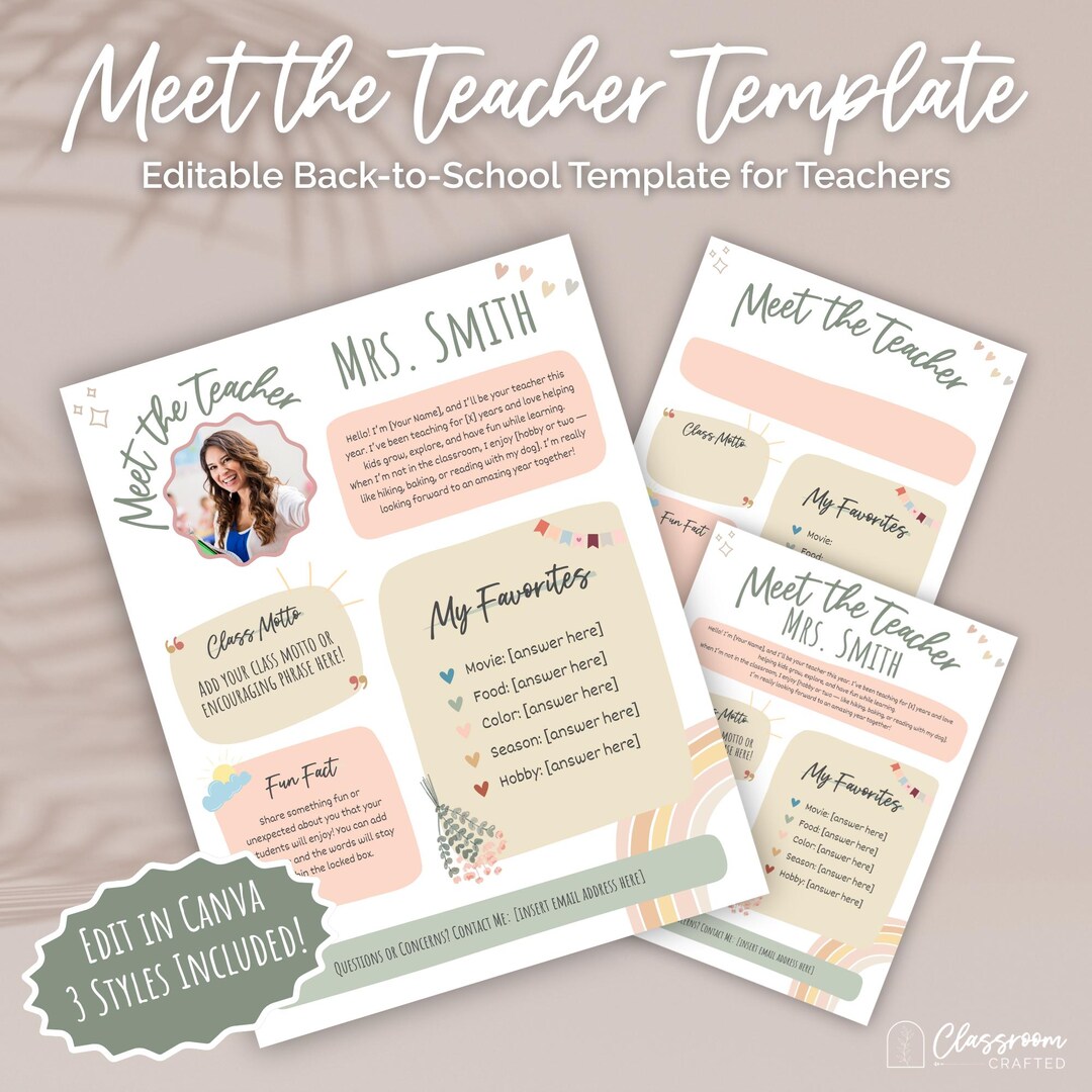 Editable Meet the Teacher Template – Boho Neutral | Canva + PDF | Back ...