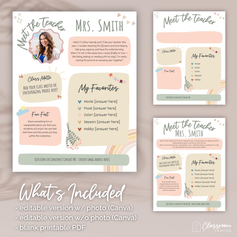 Editable Meet the Teacher Template – Boho Neutral | Canva + PDF | Back ...