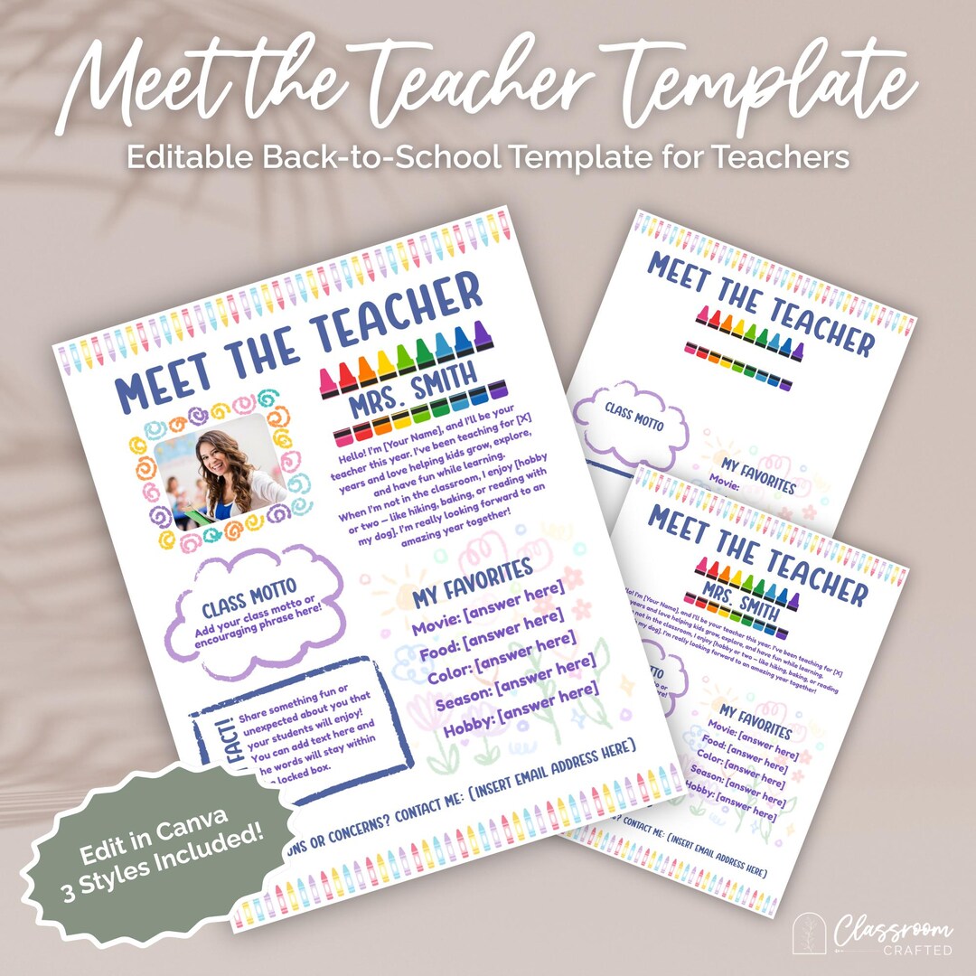 Editable Meet the Teacher Template – Crayon | Canva + PDF | Back to ...