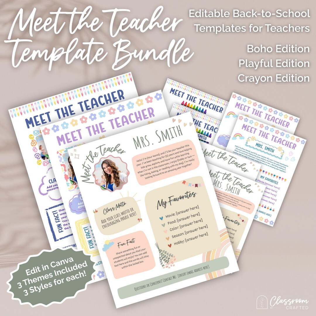 Editable Meet the Teacher Template BUNDLE – Boho, Playful, Crayon ...