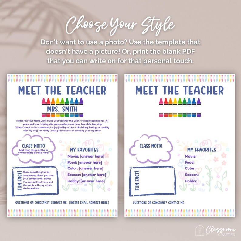 Editable Meet the Teacher Template – Crayon | Canva + PDF | Back to ...