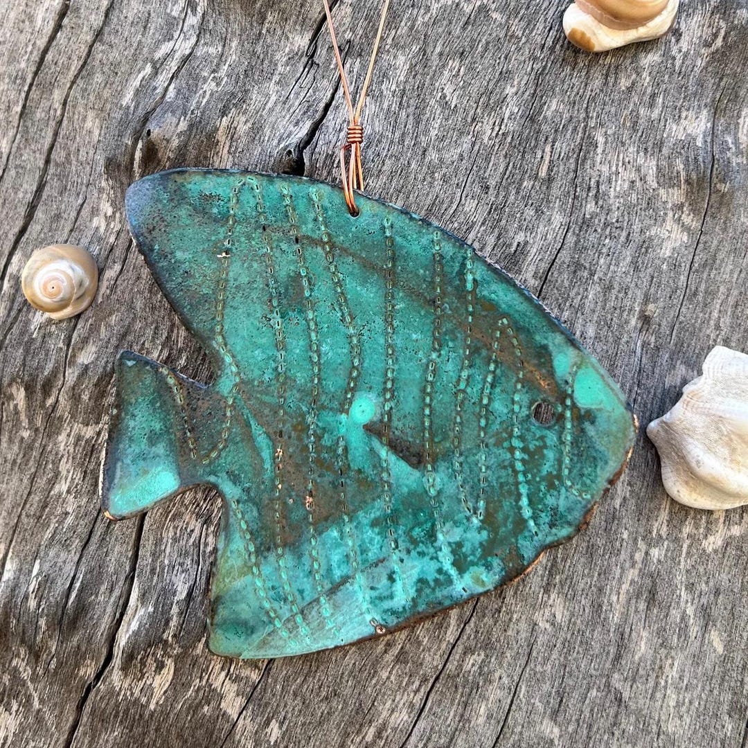 TROPICAL FISH Swimming Right-facing Copper Verdigris Christmas Ornament ...