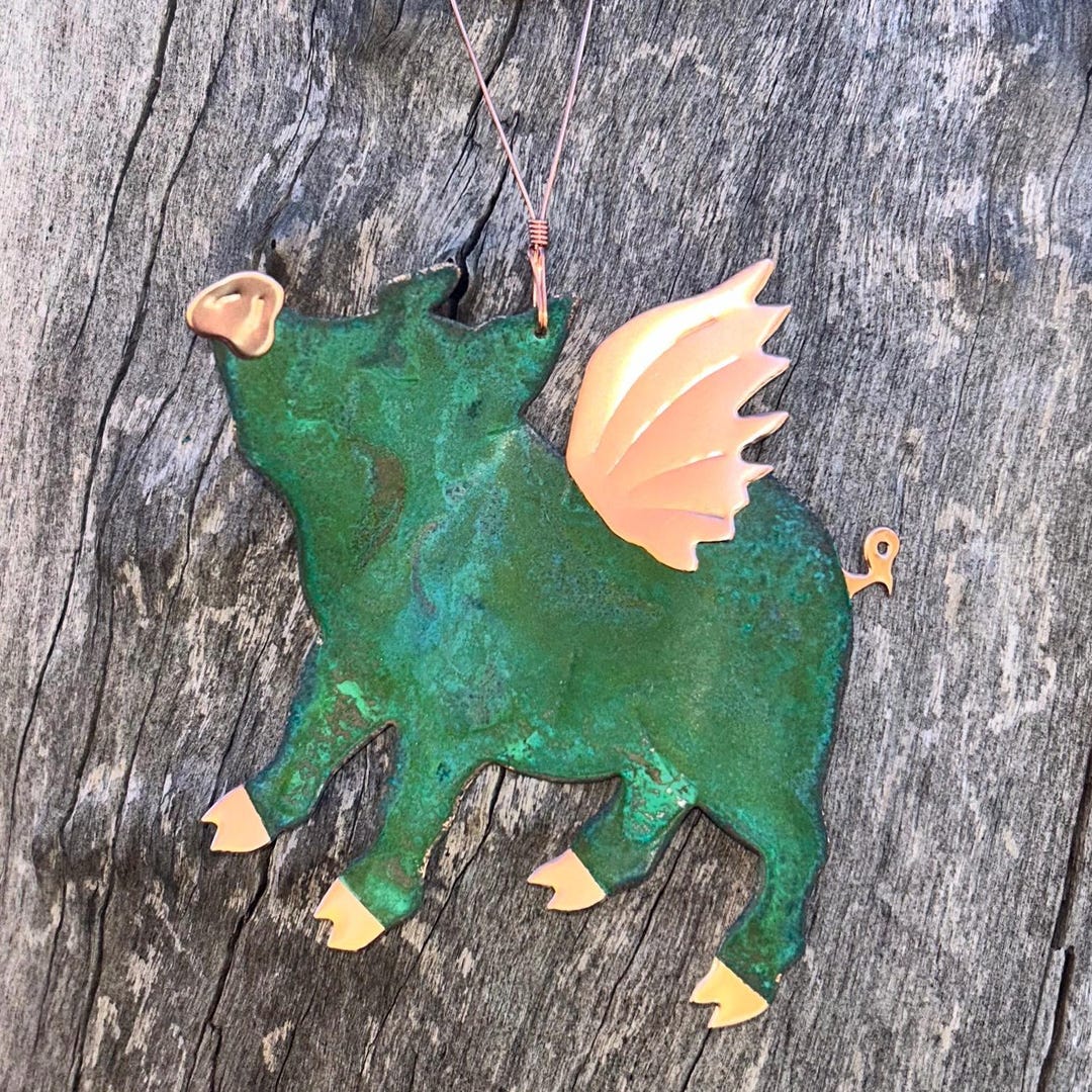 FLYING PIG When Pigs Fly Copper Verdigris Christmas Ornament ...