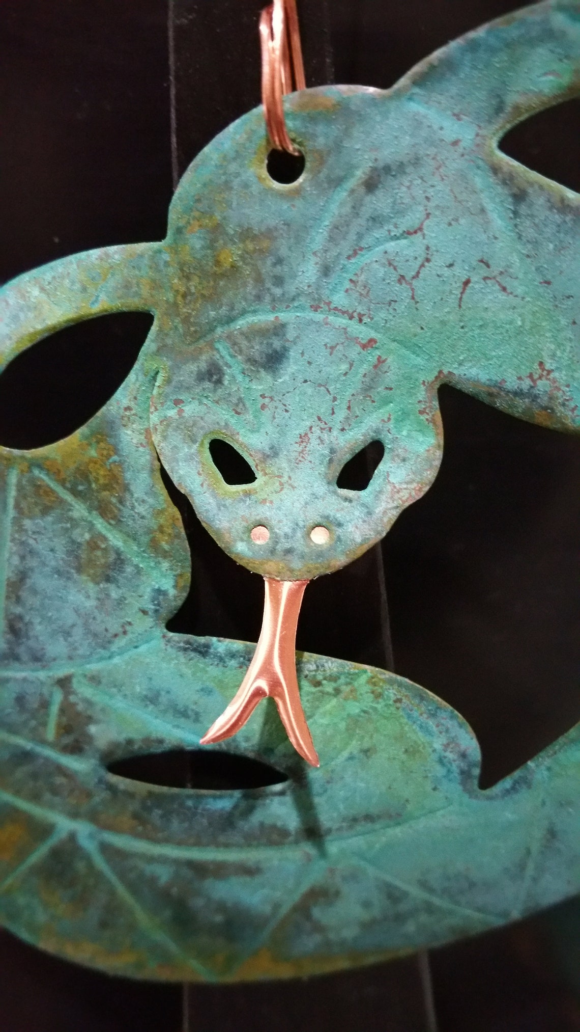 SNAKE DIAMONDBACK Copper Verdigris Ornament Handcrafted in | Etsy