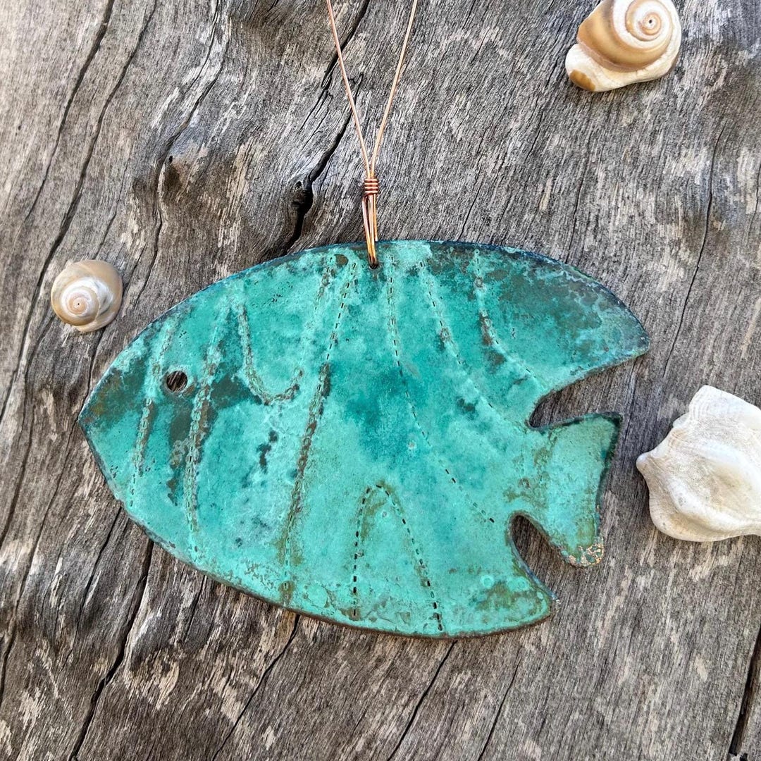 TROPICAL FISH Swimming Left-facing Copper Verdigris Christmas Ornament ...