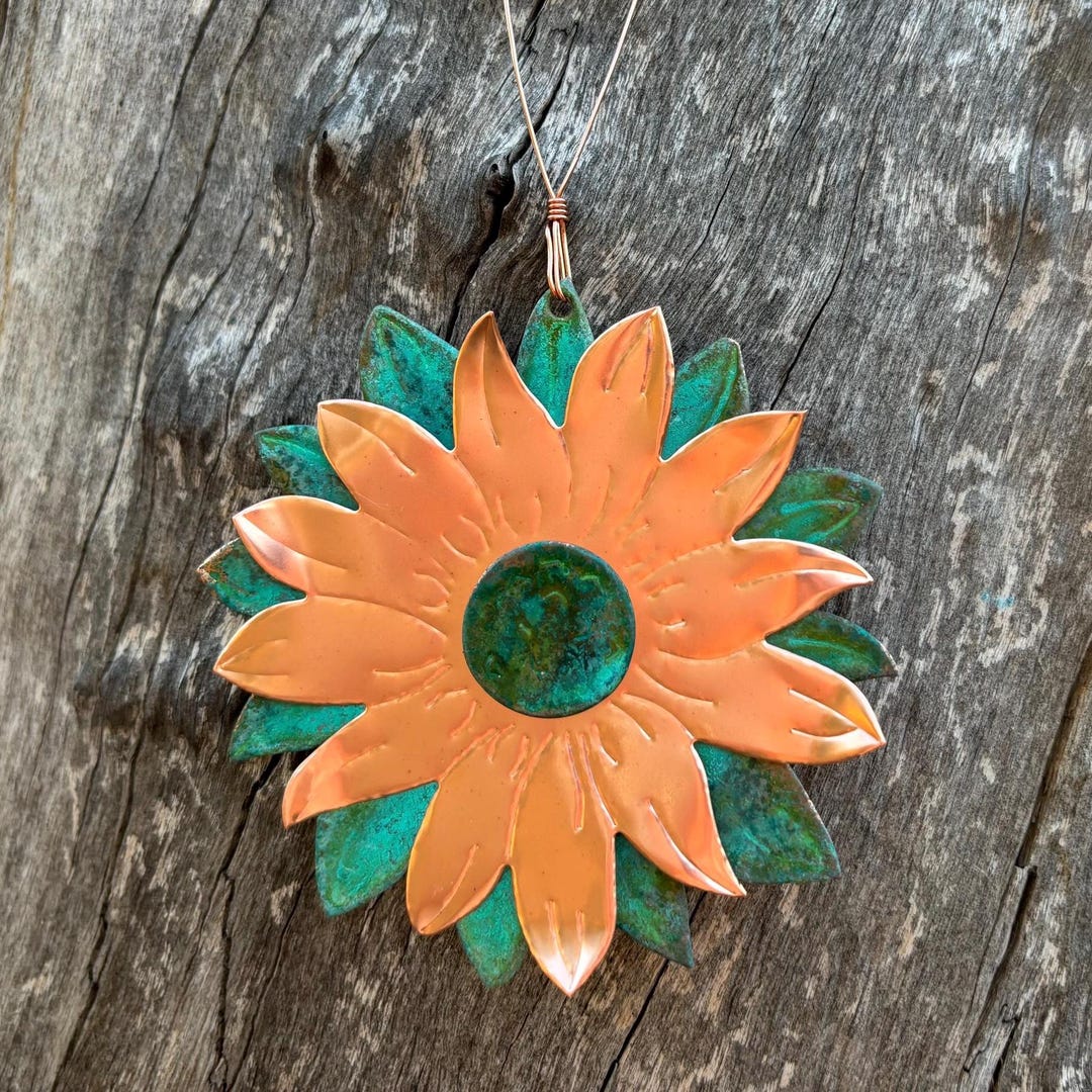 SUNFLOWER Flower Copper Verdigris Christmas Ornament - Handcrafted in ...