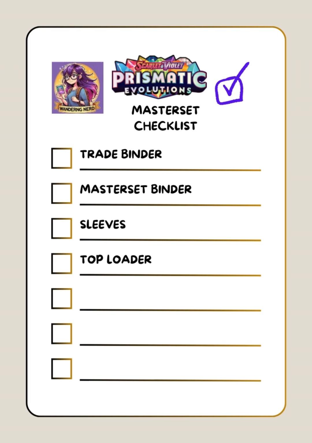 Prismatic Evolution Master Set Checklist | 9-page Pokémon TCG Tracker ...