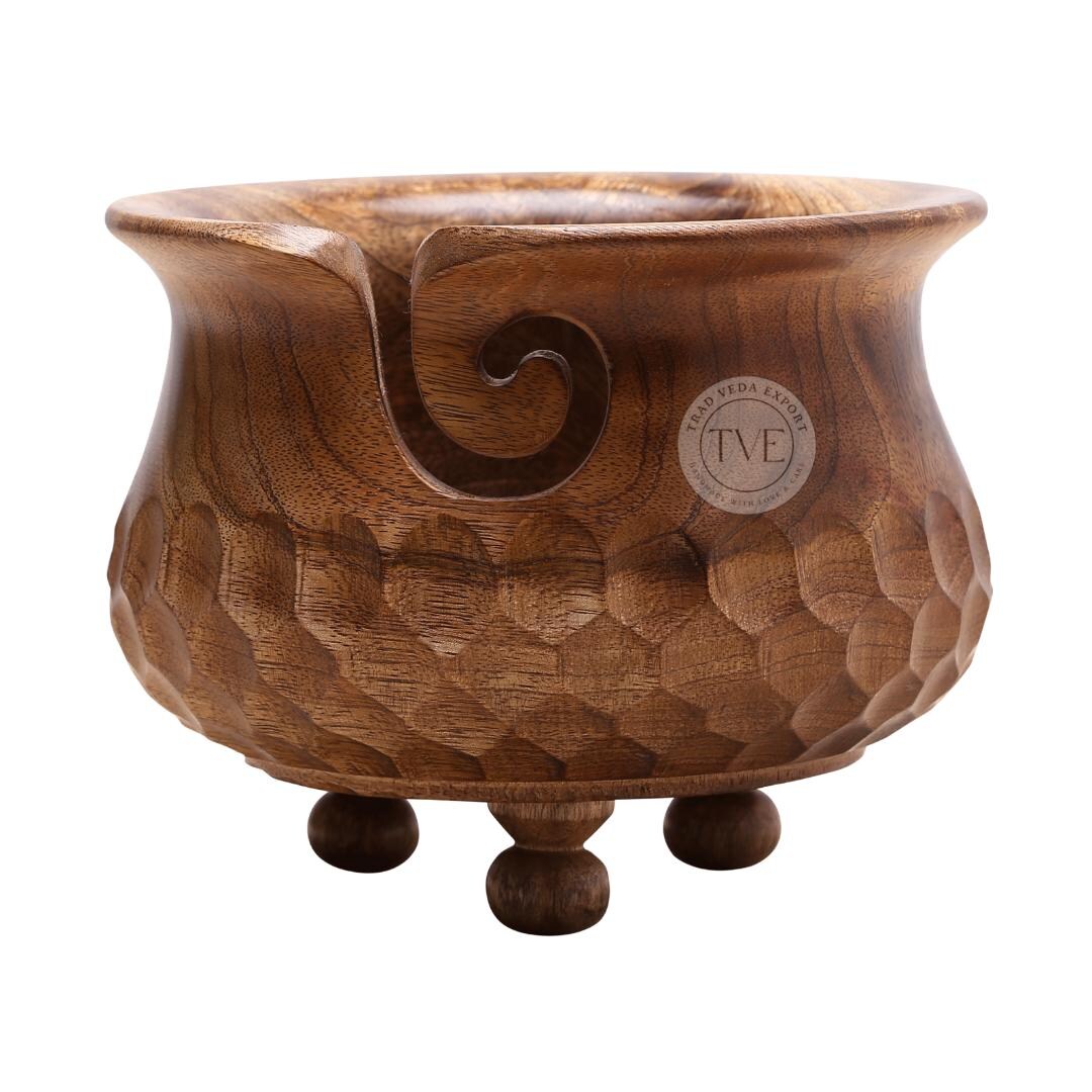 Handmade Wooden Yarn Bowl: Large Crochet Knitting Holder (7x4 Inch Pot ...