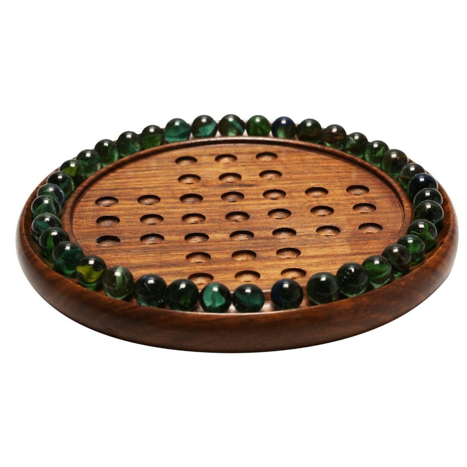 10 Inch Wooden Solitaire Board Game – Marble Strategy Board With 33 ...