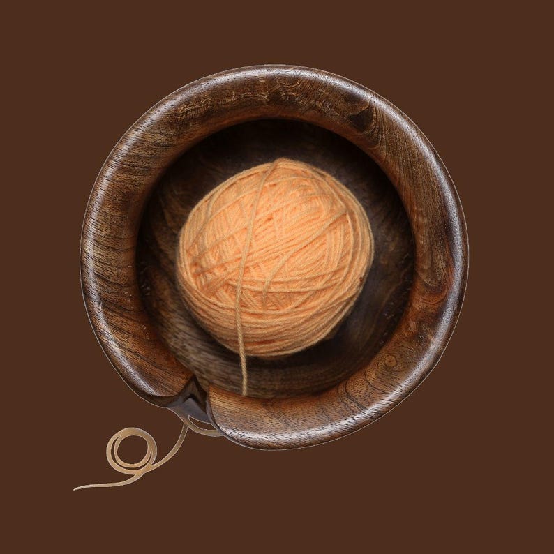 Handmade Wooden Yarn Bowl: Large Crochet Knitting Holder (7x4 Inch Pot ...