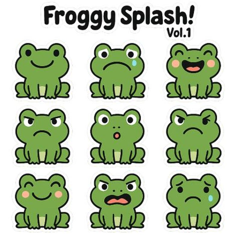 Froggy Splash! Vol.1 – Cute Frog Sticker Sheet PNG | Kawaii Rainy ...