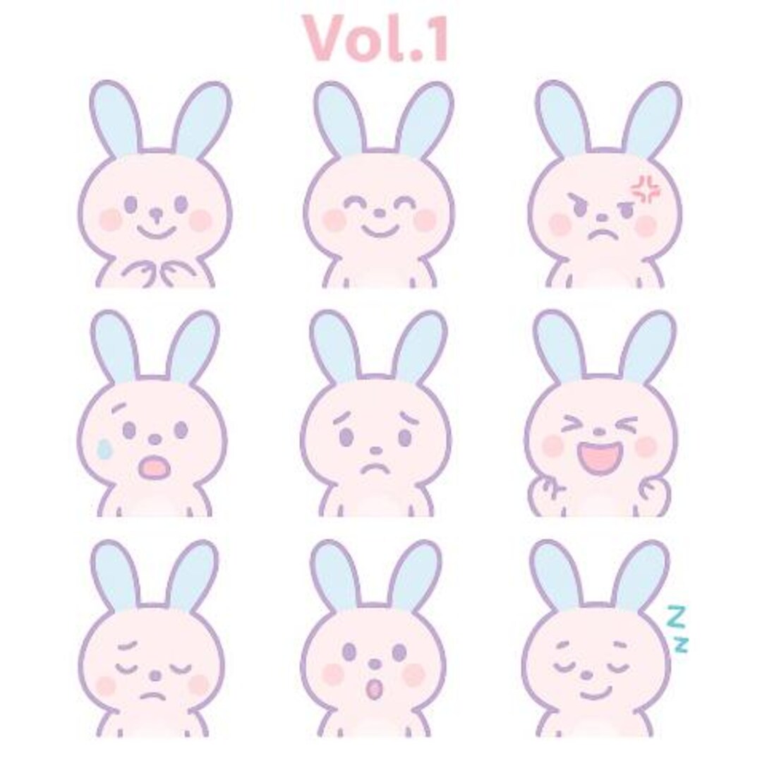 Cute Pastel Bunny Emotions Stickers | Kawaii Rabbit PNG Set Vol.3 ...
