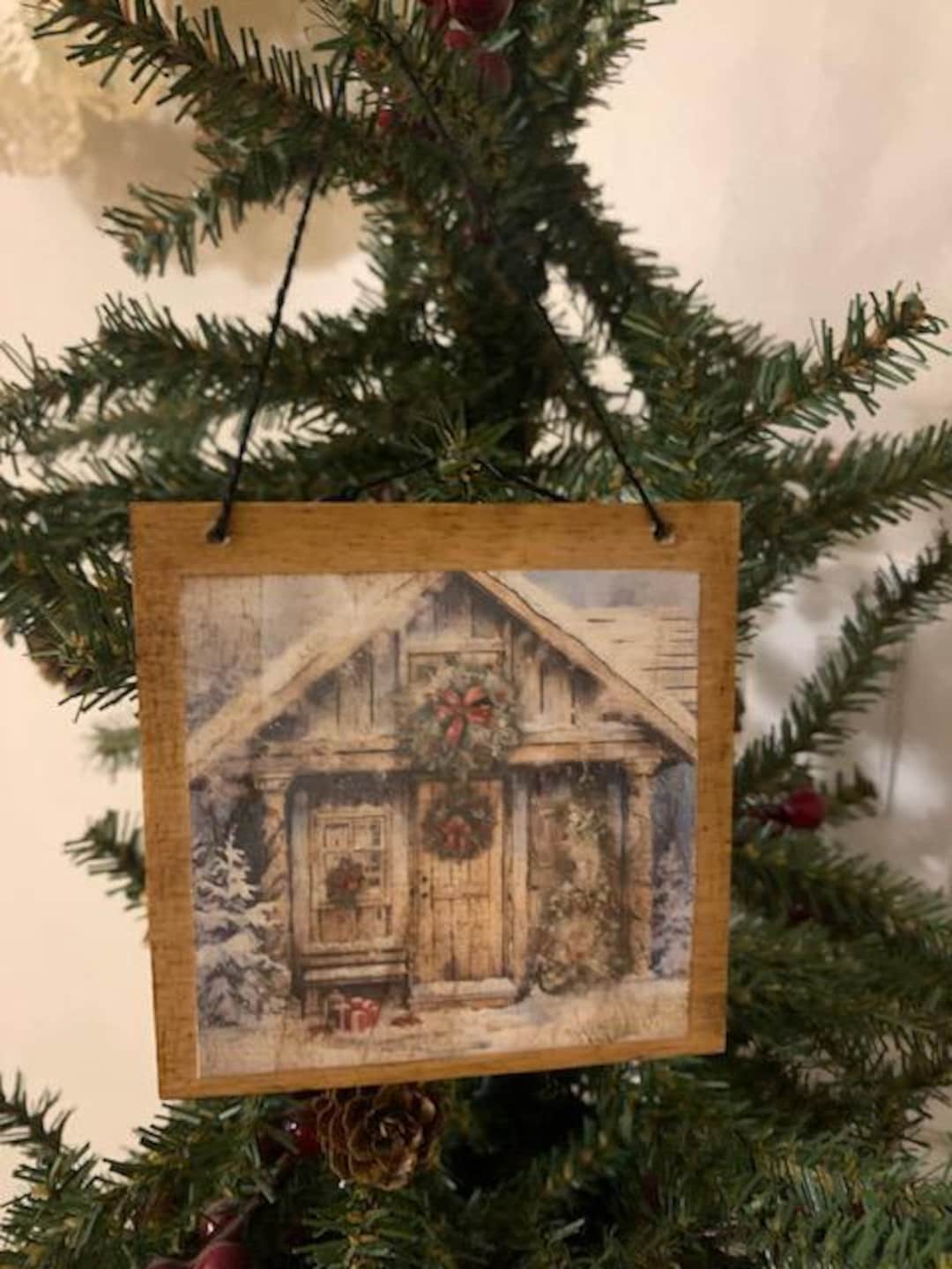 Primitive Christmas Cabin Handmade Wooden Tree Ornament - Etsy