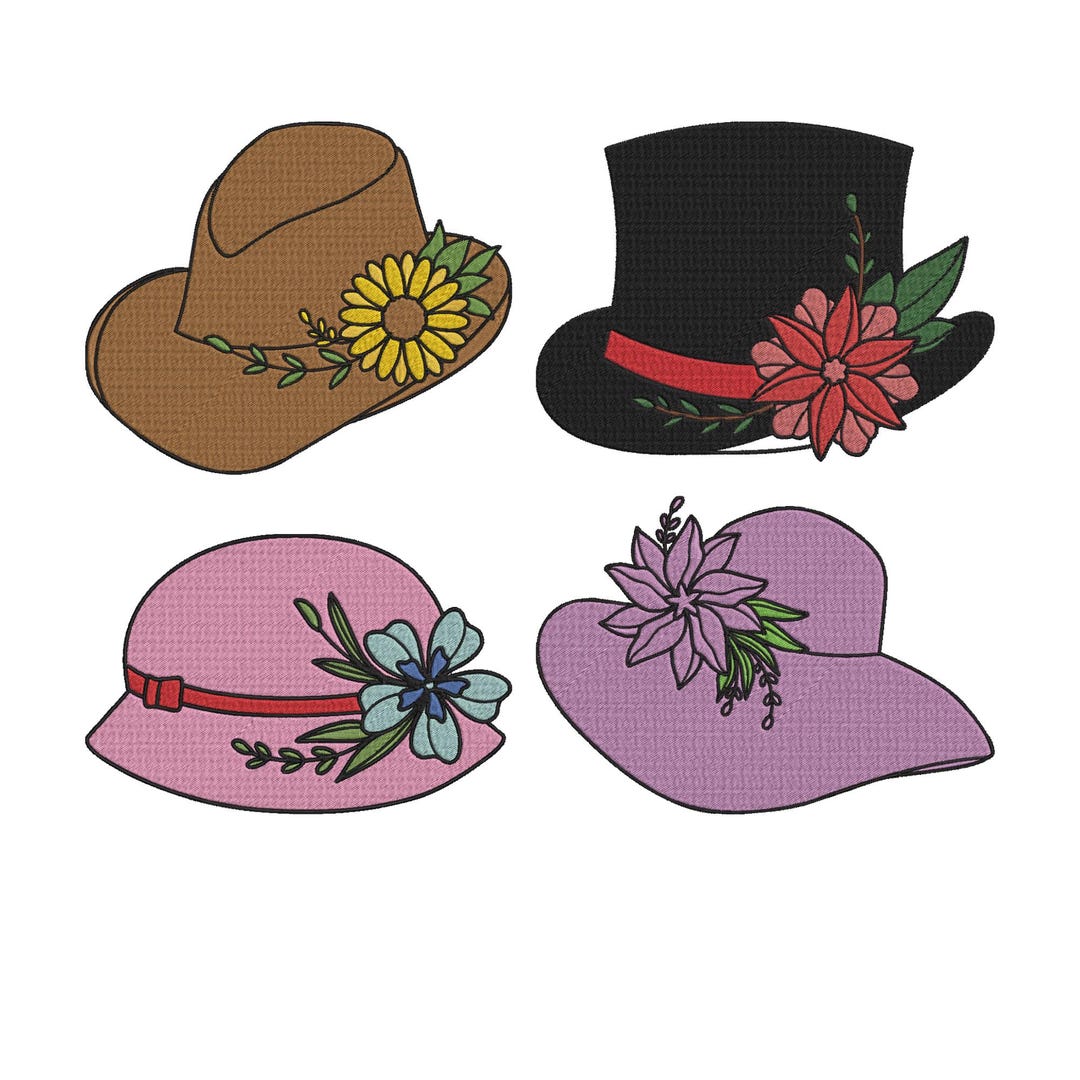 Hat Machine Embroidery Design, Hat Machine Embroidery File, 4 Design, 5 ...