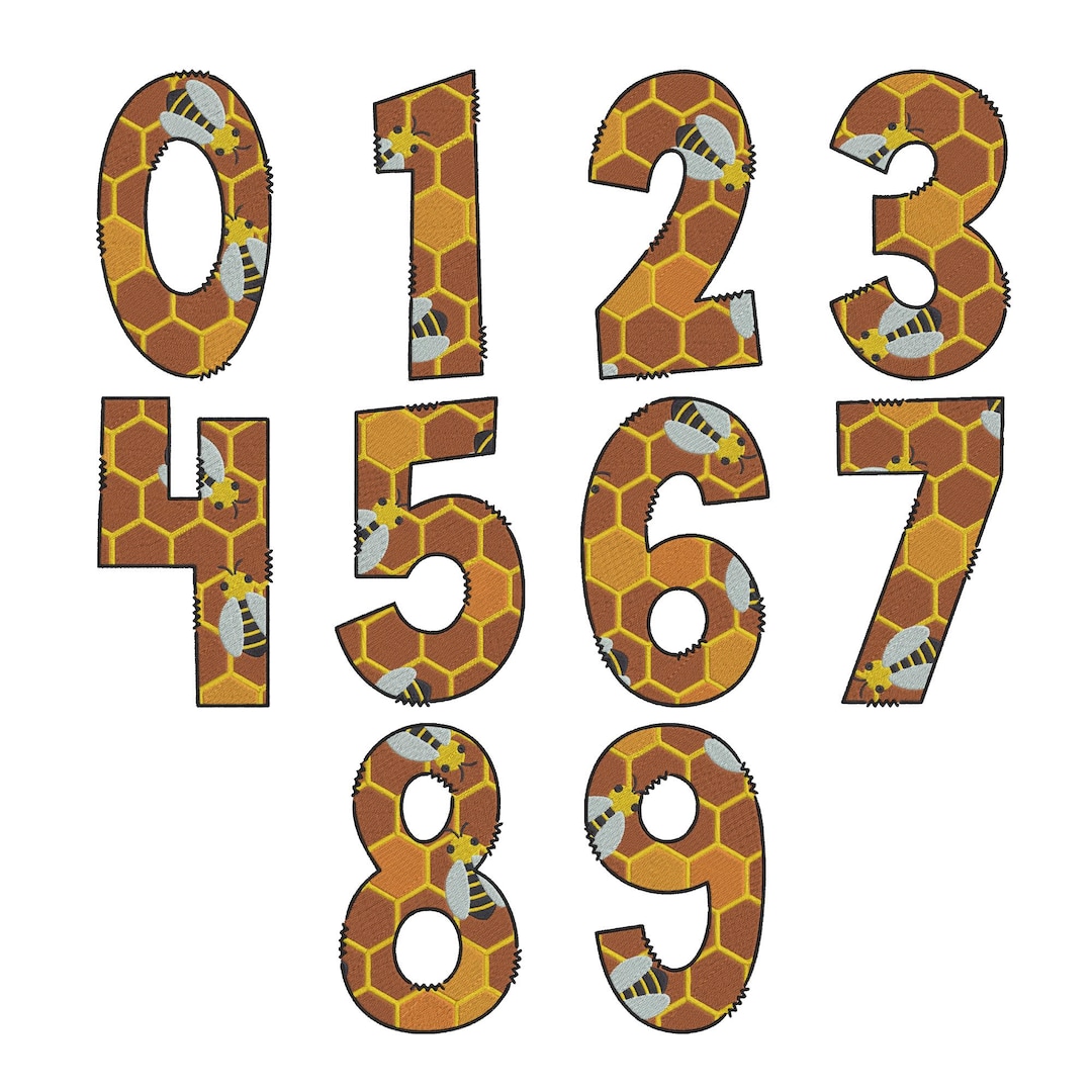 Bee Honeycomb Number Embroidery Design Bundle, Honey Bee Alphabet ...