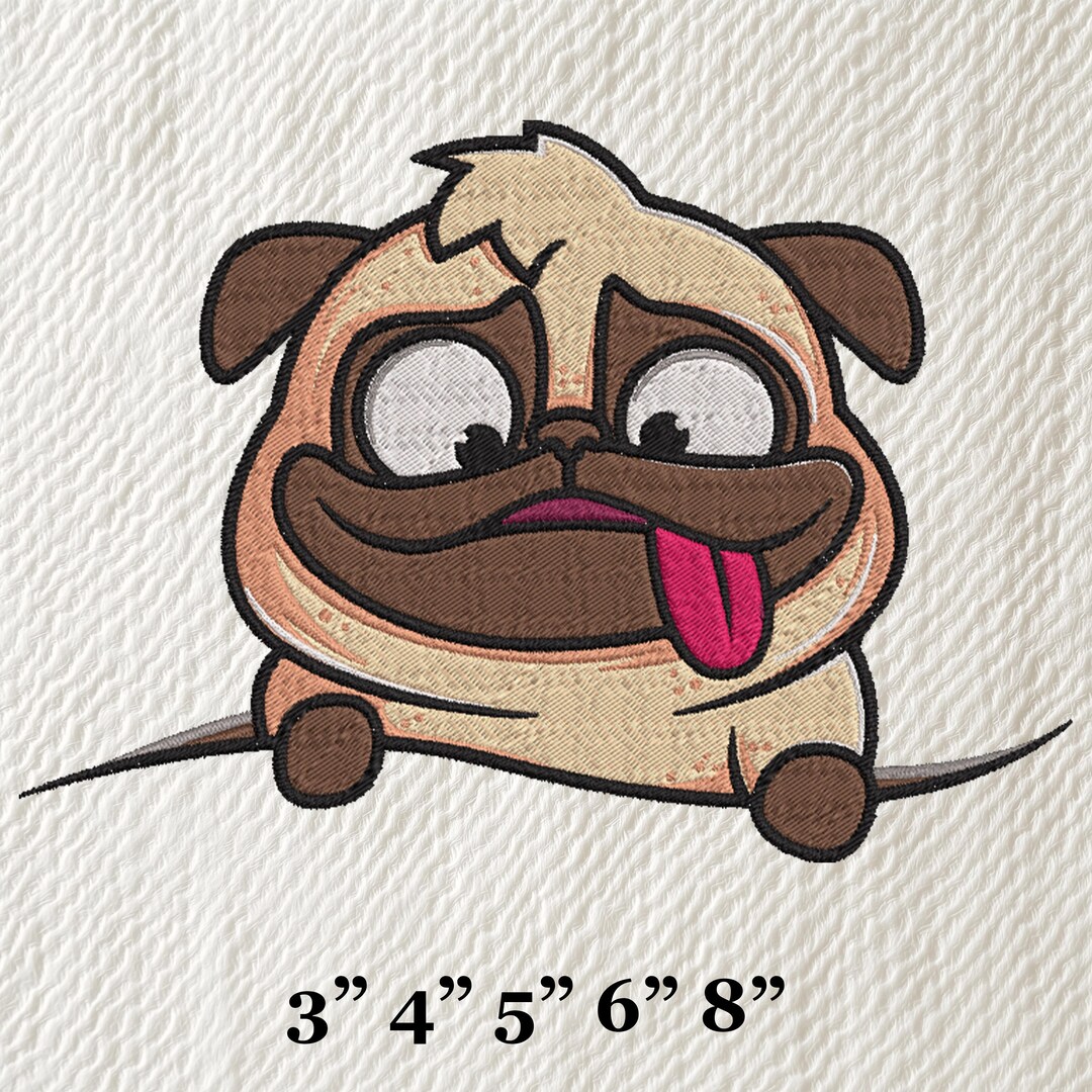 Funny Pug Embroidery Design – Cute Dog Applique, Cartoon Pet Machine ...