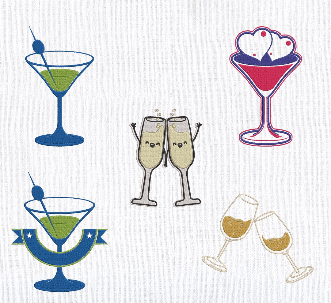 Cocktail Embroidery Design Set, Wine Glass Machine Embroidery ...