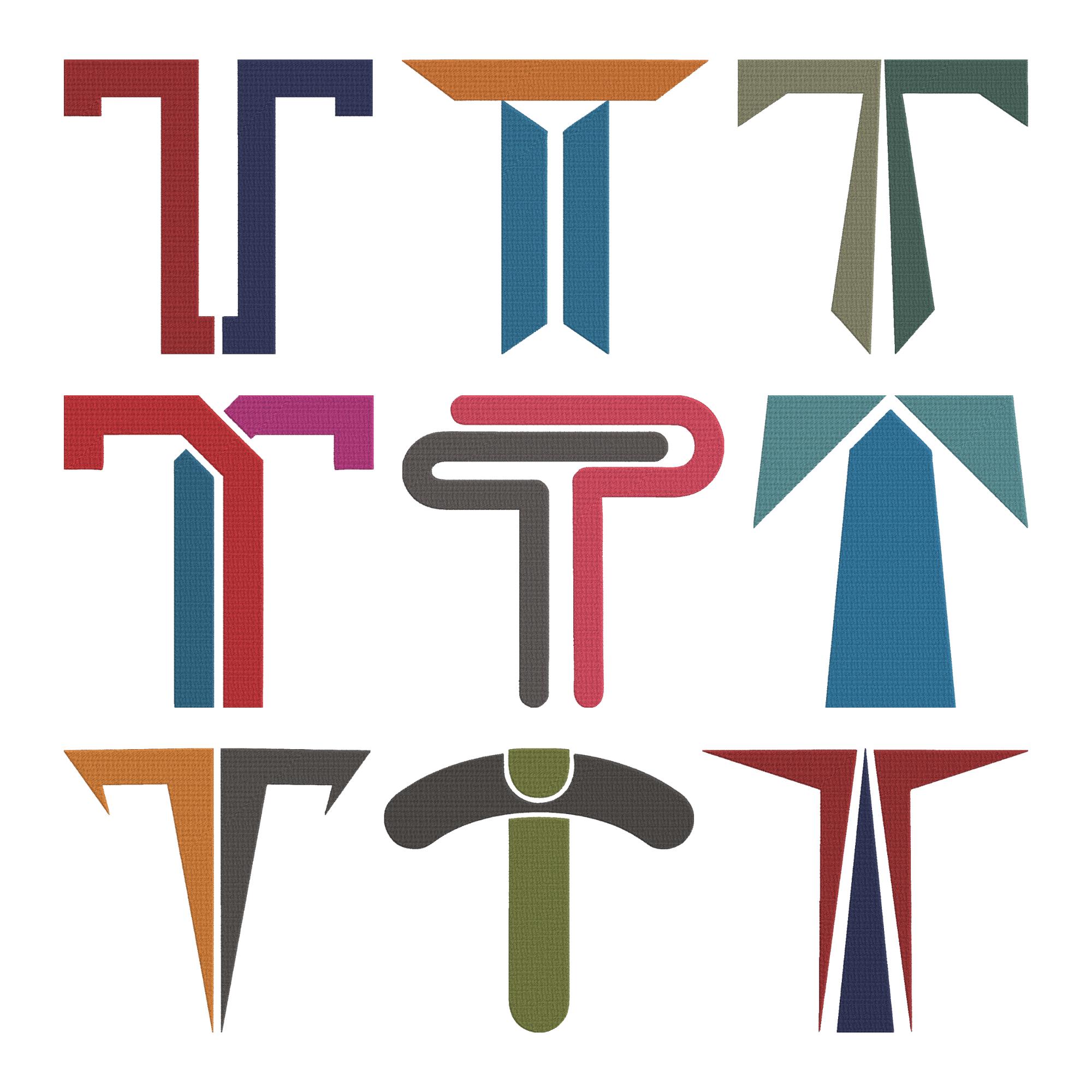 Geometric T Shape Embroidery Design, Modern Abstract Letter T Pattern ...