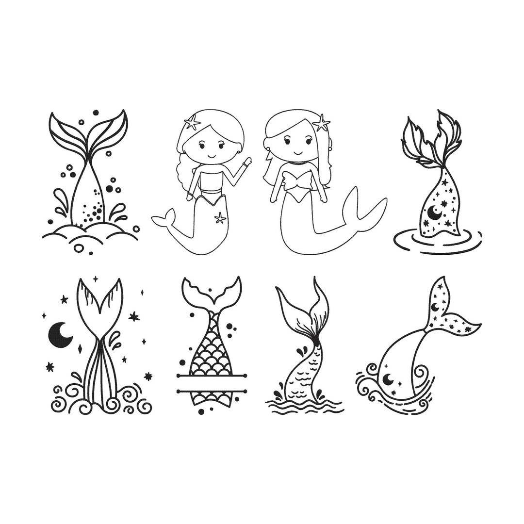 Mermaid Tail Line Art Magical Doodle Design, Mermaid Tail Line Art ...