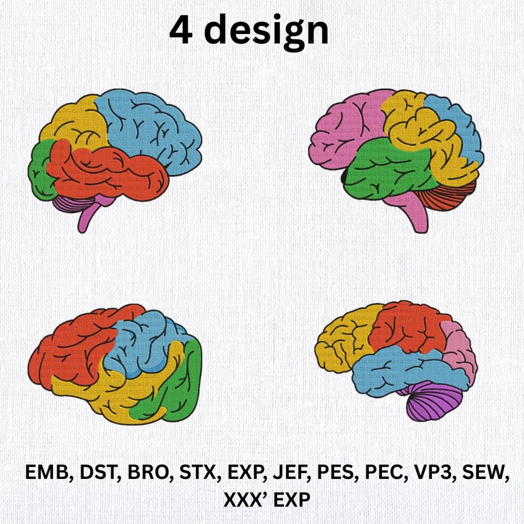 Colorful Brain Embroidery Design Bundle - 4 Human Brain Anatomy Machine ...