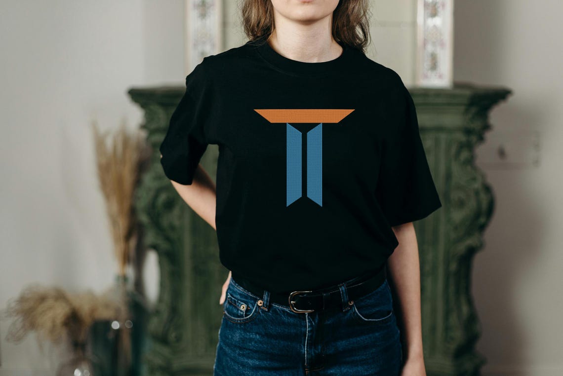 Geometric T Shape Embroidery Design, Modern Abstract Letter T Pattern ...