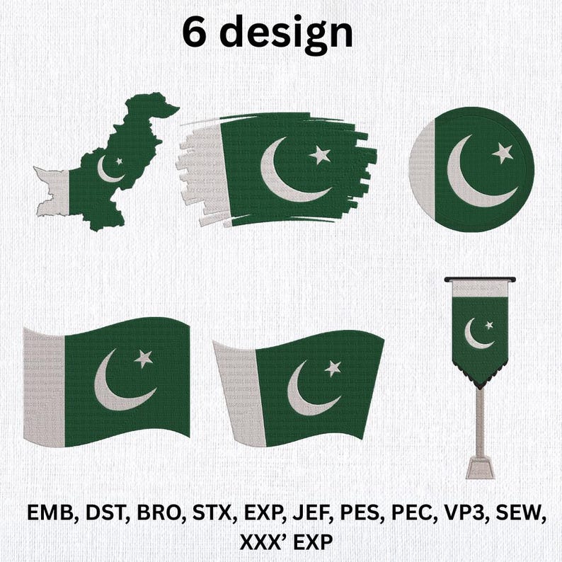 Pakistan Flag Embroidery Design Bundle – 6 Digital Pakistani Flag Files ...