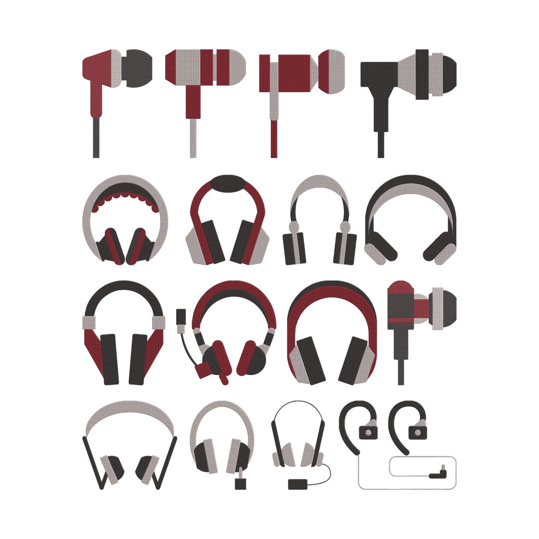 Headphones Embroidery Design, Earbuds Headsets Music Machine Embroidery ...