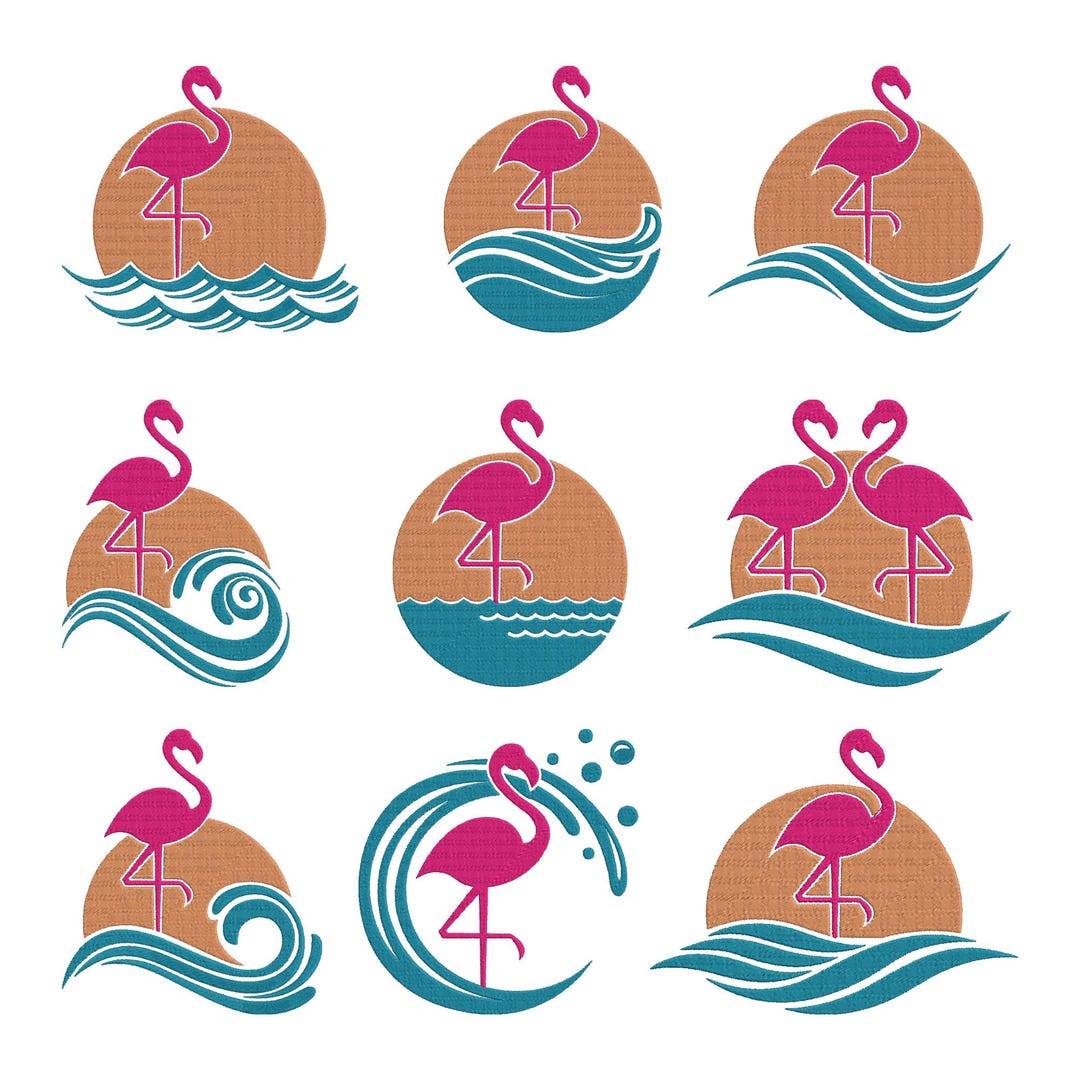 Flamingo Sun Set Embroidery Design, Tropical Beach Bird Machine ...