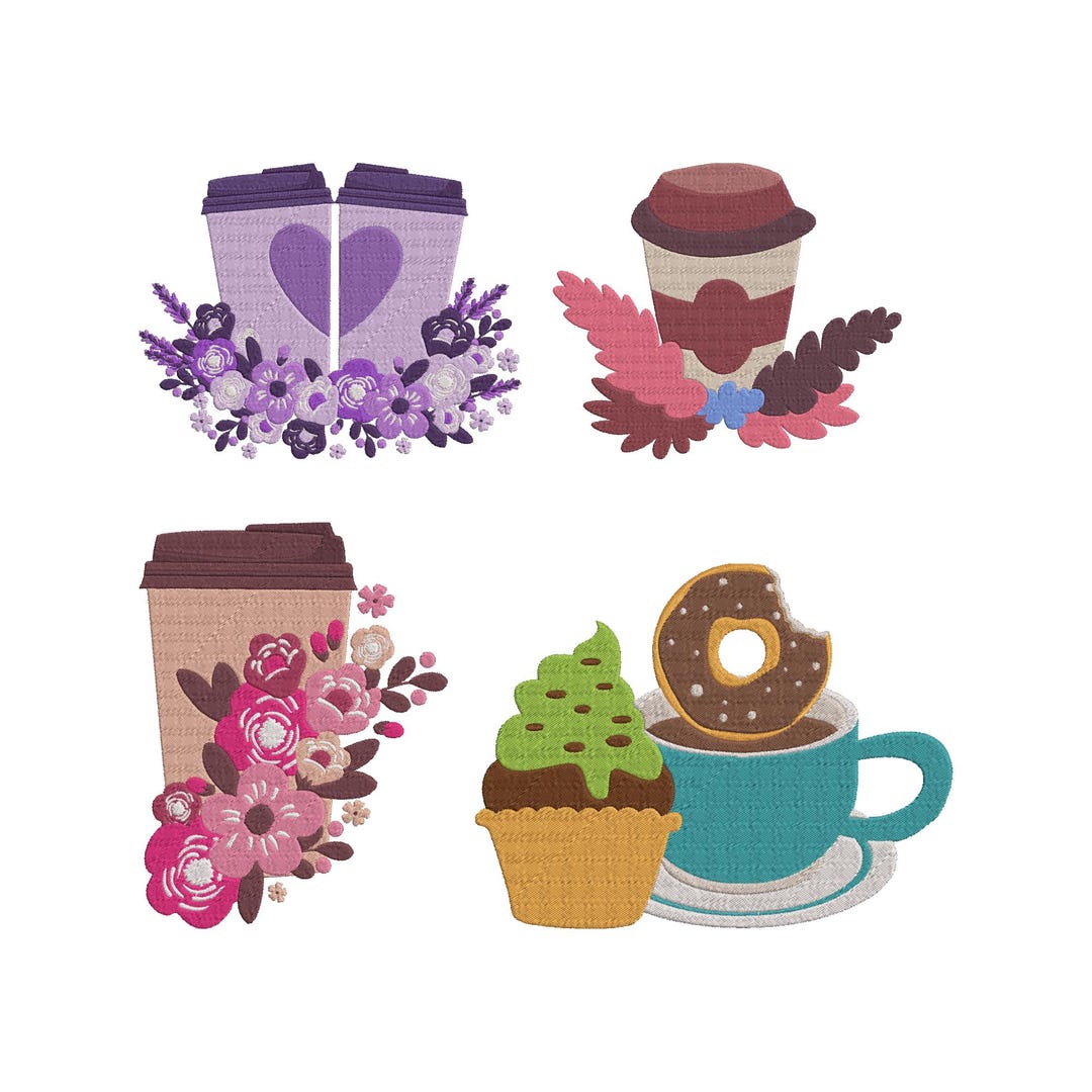 Sweat Coffee Cup Embroidery Design , Floral Mug, Eight Sizes , Instant ...