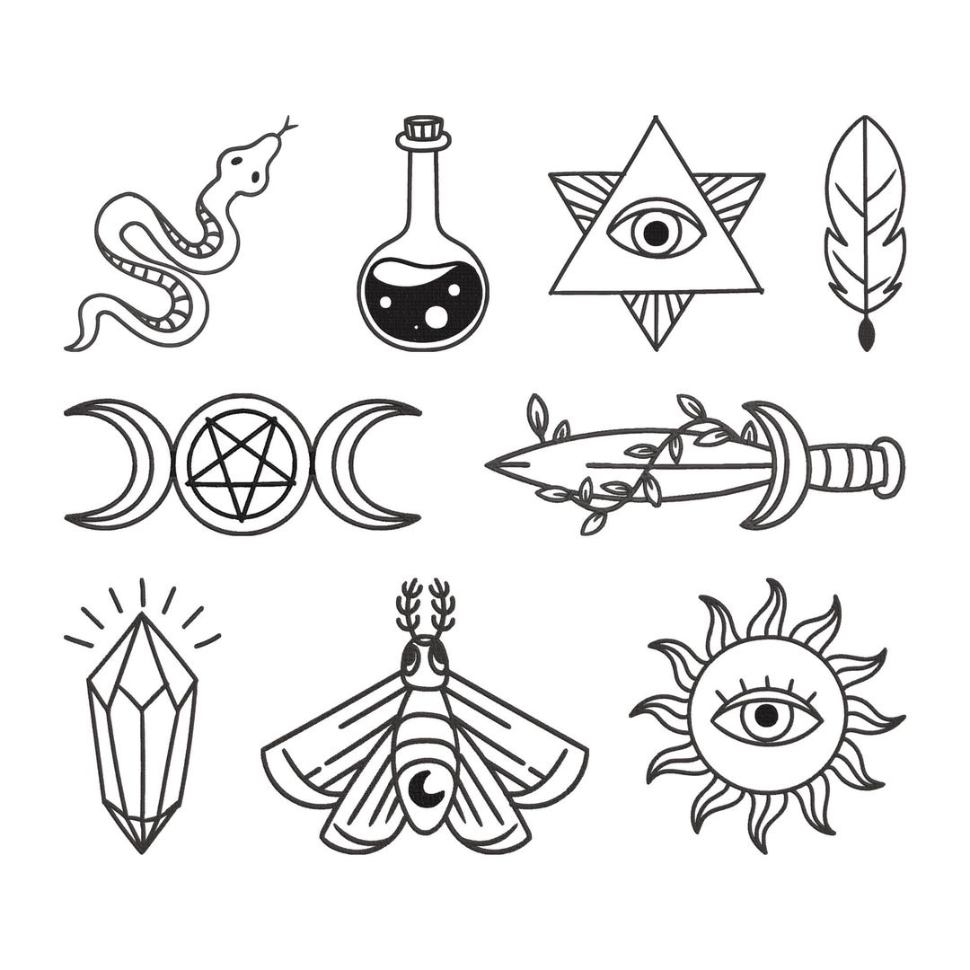 Mystical Symbols Embroidery Design, Occult Line Art Machine Embroidery ...